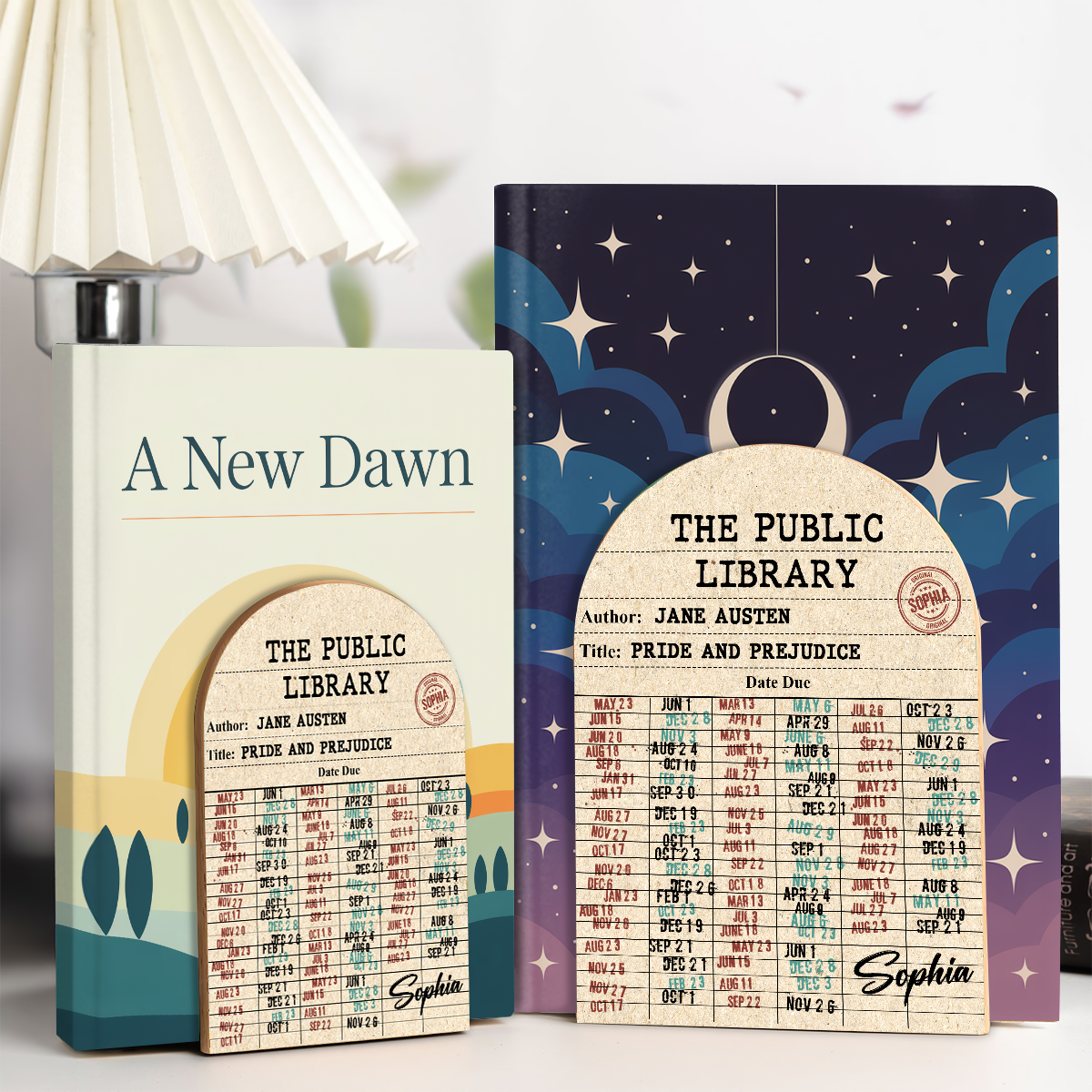 Nostalgic Library Card Due Date Stamp - Personalized Wood Book Ends ...